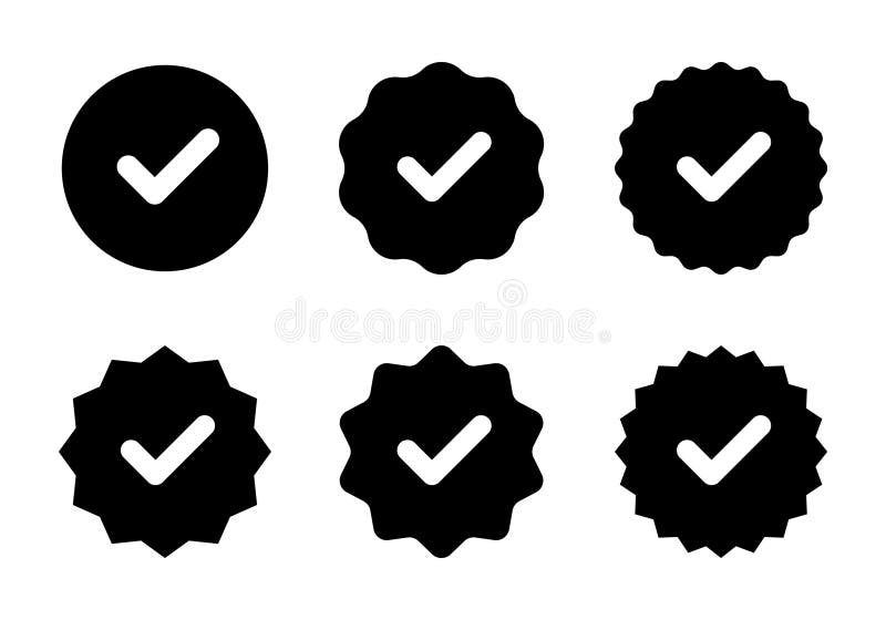 Rosette Tick Badge Icon Set Collection. Checkmark Certificate Sign ...
