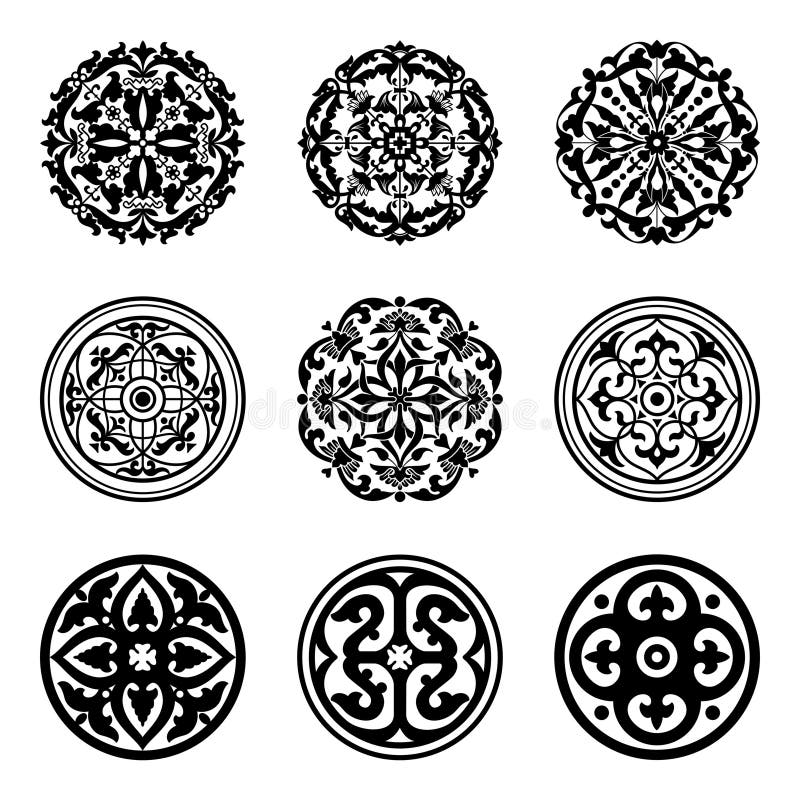 Floral Circular Ornaments. Vector Silhouettes Stock Vector ...