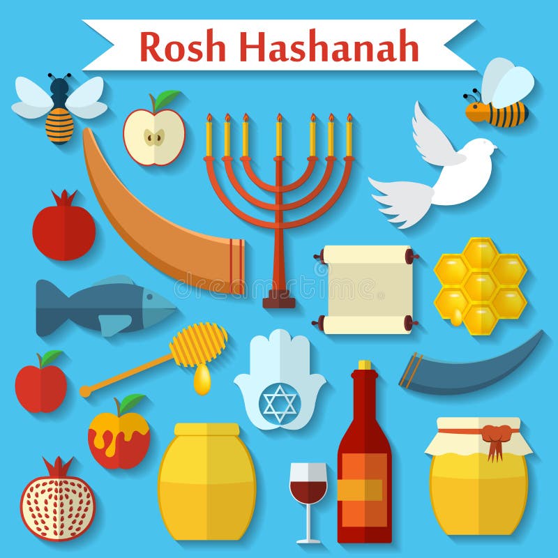 Rosh Hashanah, Shana Tova Flat Vector Icons Set Stock Vector ...
