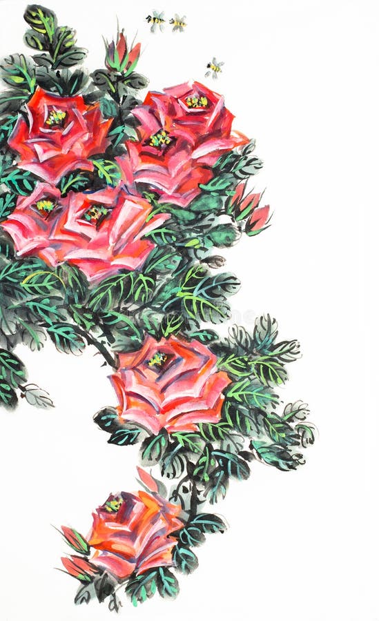 Rosier rouge illustration stock. Illustration du jardin - 67358284