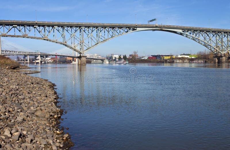 Ross Island Bridge and River Portland Oregon. Stock Photo - Image of ...