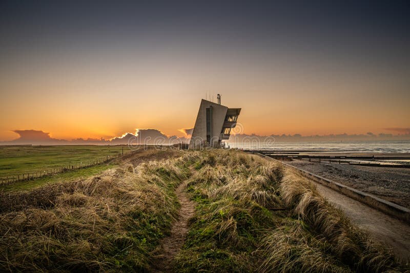 Rossal Point Watch Tower Overlooking the Beach in Fleetwood at Sunset ...
