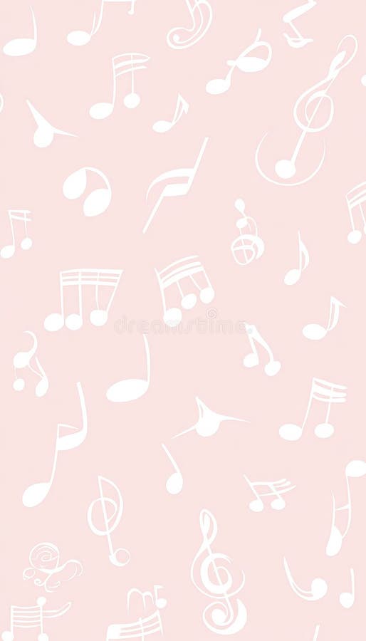 Rosy Pink Background with a Playful, Scattered Pattern of White Musical ...