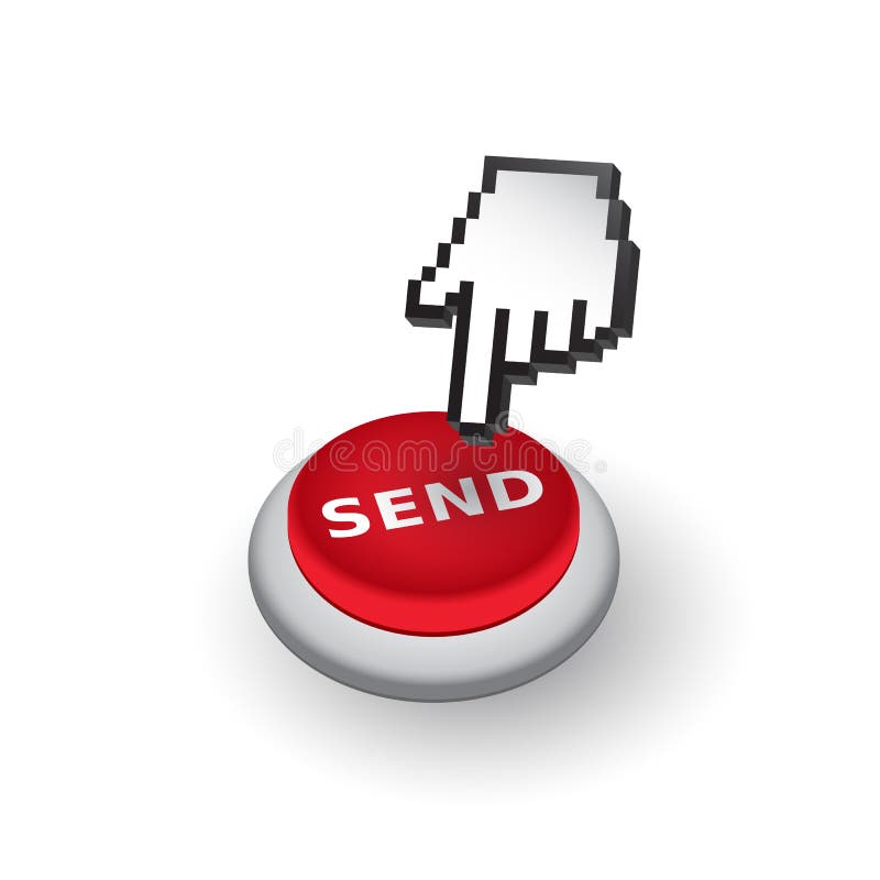 Rot Senden Druckknopfzeichen-Emblemillustration Vektor Abbildung ...