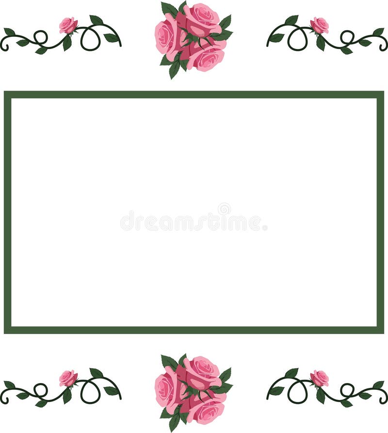 Rotary Angle Horizontal Frame. Curlicues with Leaves and Pink Roses ...