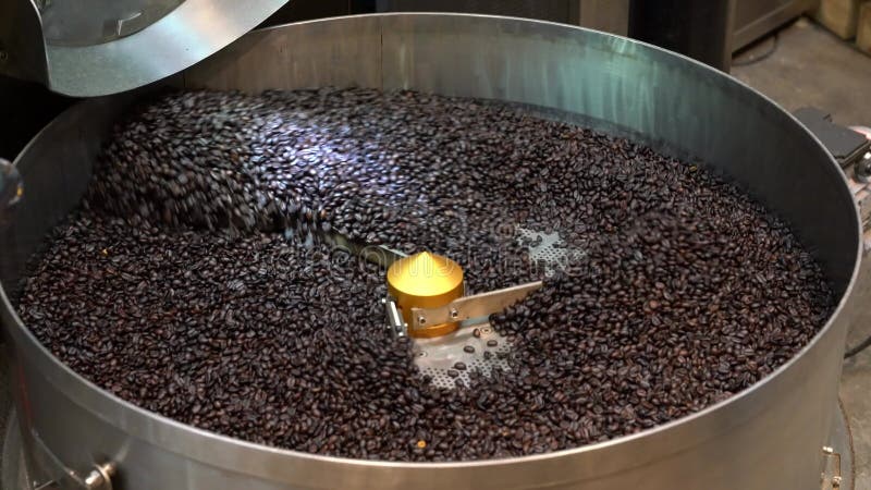 Rotary Roaster for Industrial Coffee Beans in Operation Stock Video ...