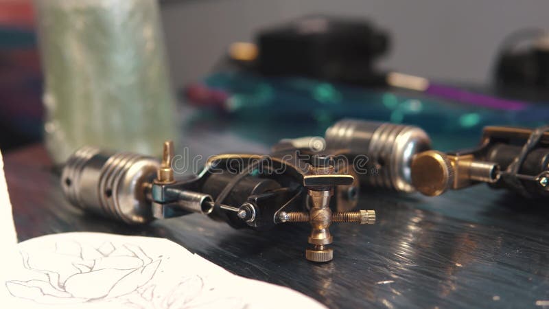 Rotary Tattoo Machine Gun. Tattoo Machine on the Table Stock Video ...