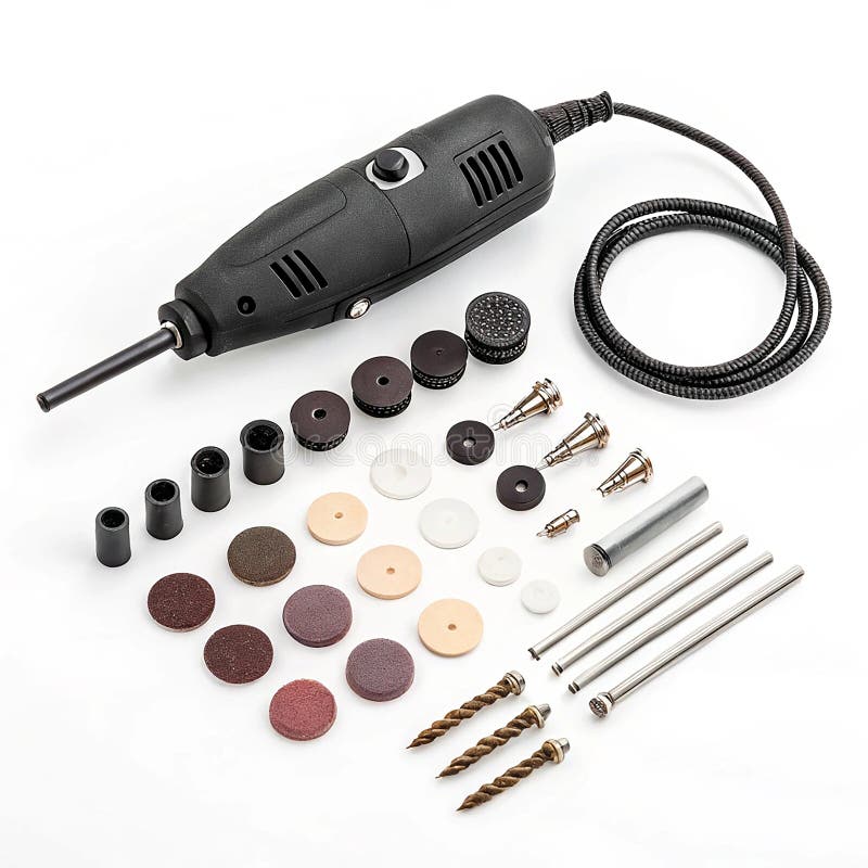 Rotary Tool with Attachments on White Background Stock Illustration ...