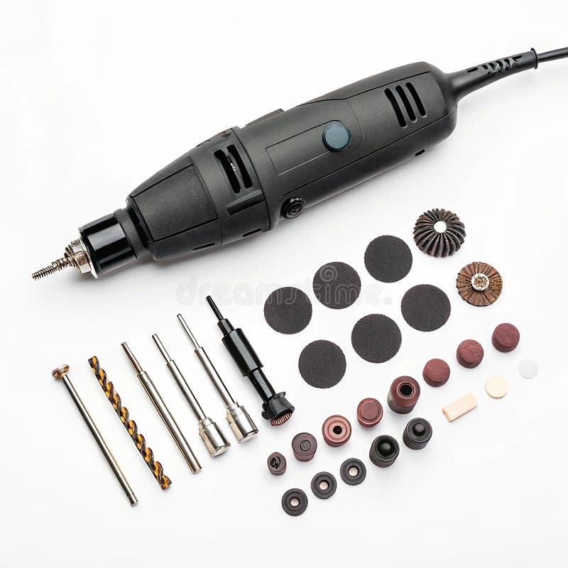 Rotary Tool with Attachments on White Background Stock Illustration ...