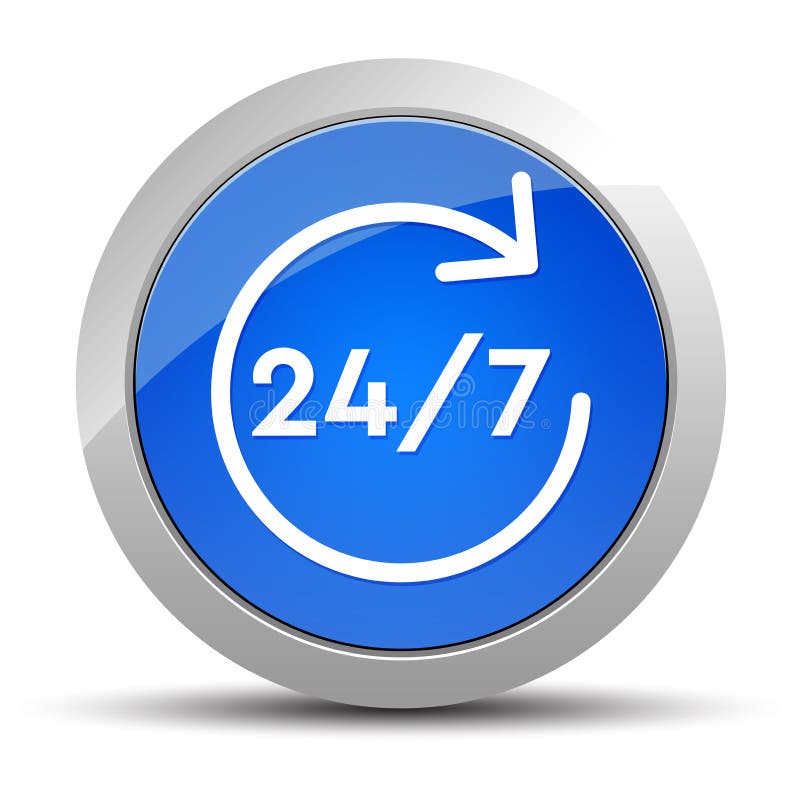 24/7 Rotate Arrow Icon Blue Round Button Illustration Stock ...