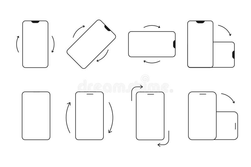Rotate Mobile Phone Icon, Rotation Symbol with Arrows Set. Turn Device ...