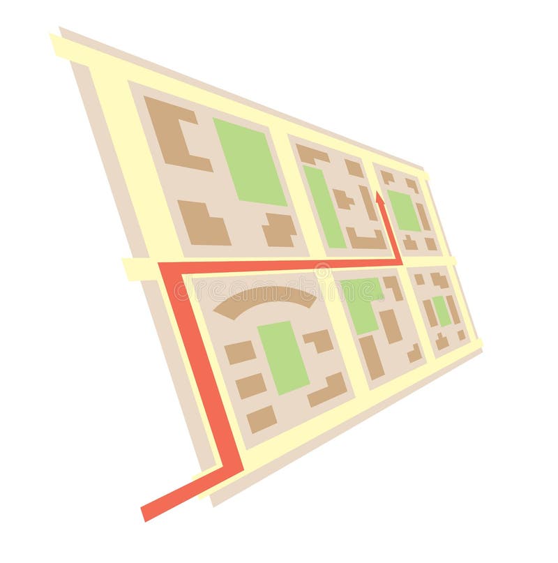 Rotated Map in Perspective and Red Arrow - Vector City Blocks Stock ...