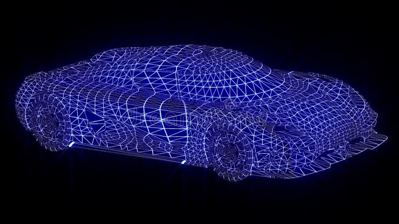 Rotating Animated Construction of a Car from Neon Parts and Mesh. Stock ...