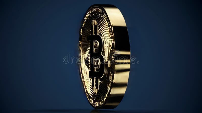 Rotating Bitcoin Cryptocurrency Physical Coin on Blue Background Stock ...