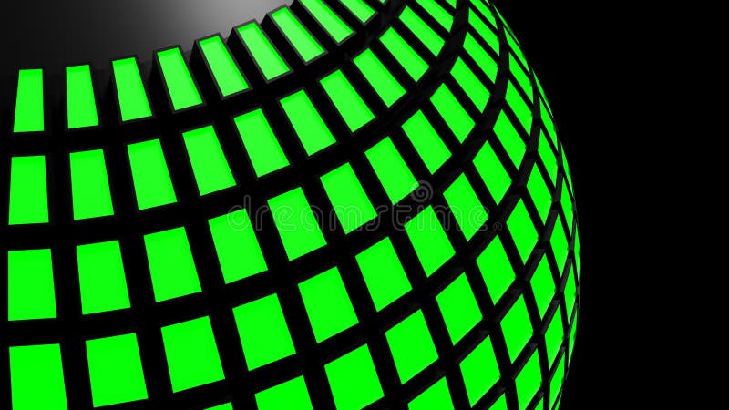 Rotating Black Sphere with Green Lights All Around - 3D Rendering ...
