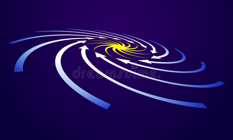 Rotating Blue Lines with an Arrow Around the Yellow Sun. Perspective ...