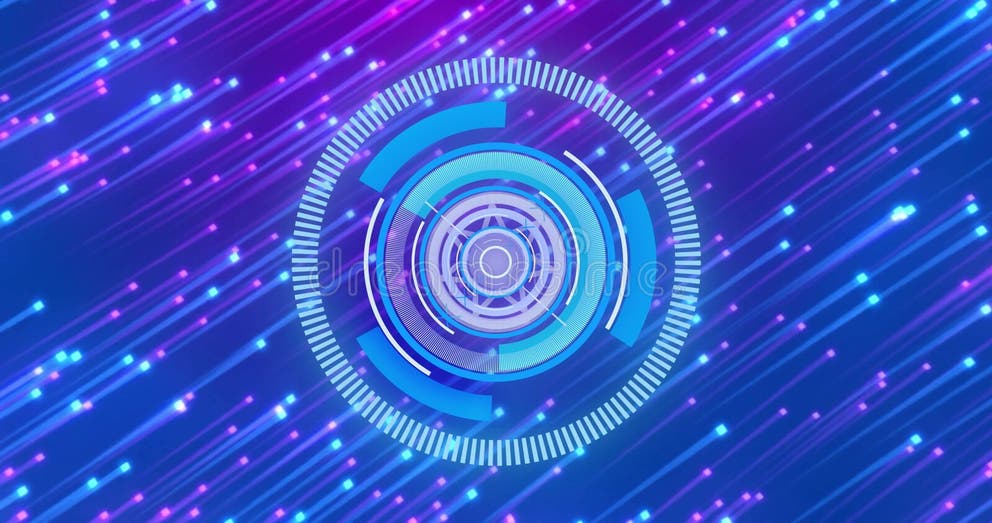 Rotating Blue and Purple Digital Interface Image Over Dynamic Light ...