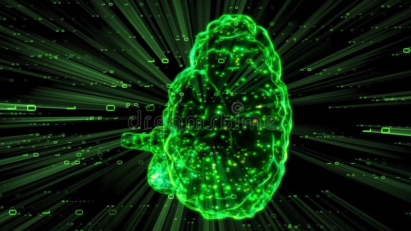 Rotating Brain, Matrix Style Binary Code in Background - AI, Artificial Intelligence Concept- 3D ...