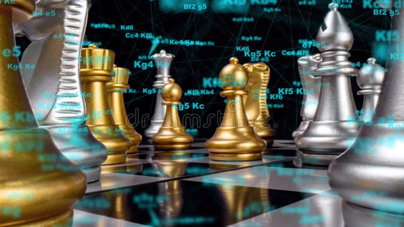 Rotating Chessboard with Pieces and Digital Graphics Elements, Chess ...