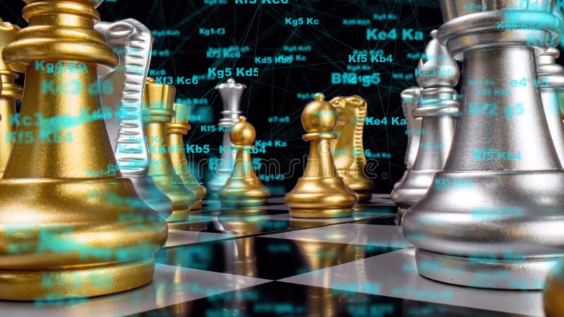 Rotating Chessboard with Pieces and Digital Graphics Elements, Chess ...