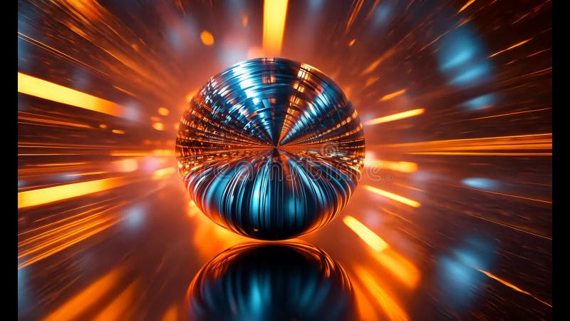 Rotating Chrome Sphere with Light Trails and Reflections Stock Footage ...
