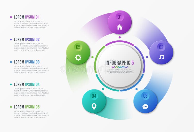 Rotating Circle Chart Template with 5 Options. Vector Design for Stock ...