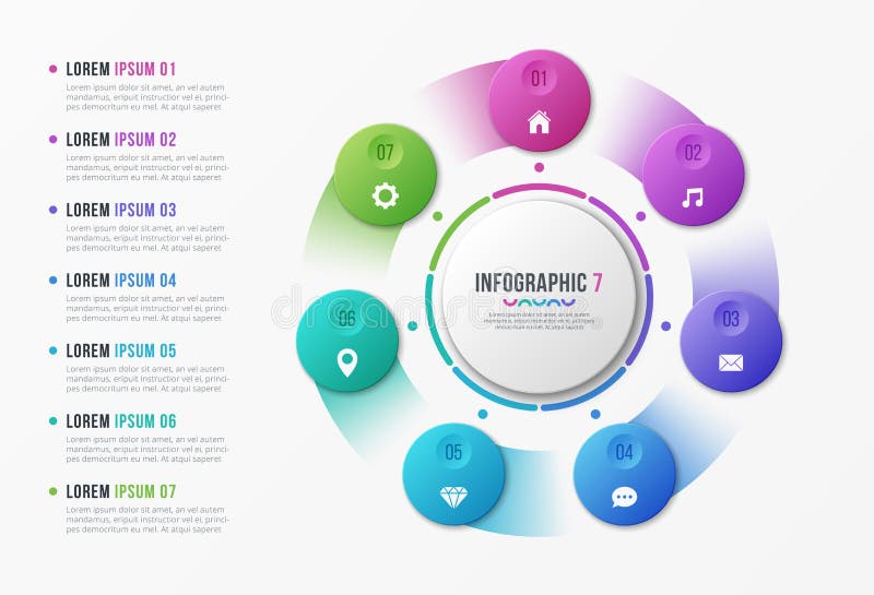 Rotating Circle Chart Template with 7 Options. Vector Design for Stock ...