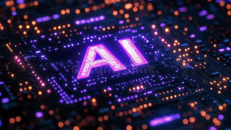 Rotating Circuit Board Illuminated with Purple and Orange Lights ...