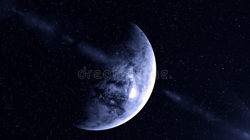 Rotating Cold Planet in Space. Motion. 3D Planet Rotates on Background ...
