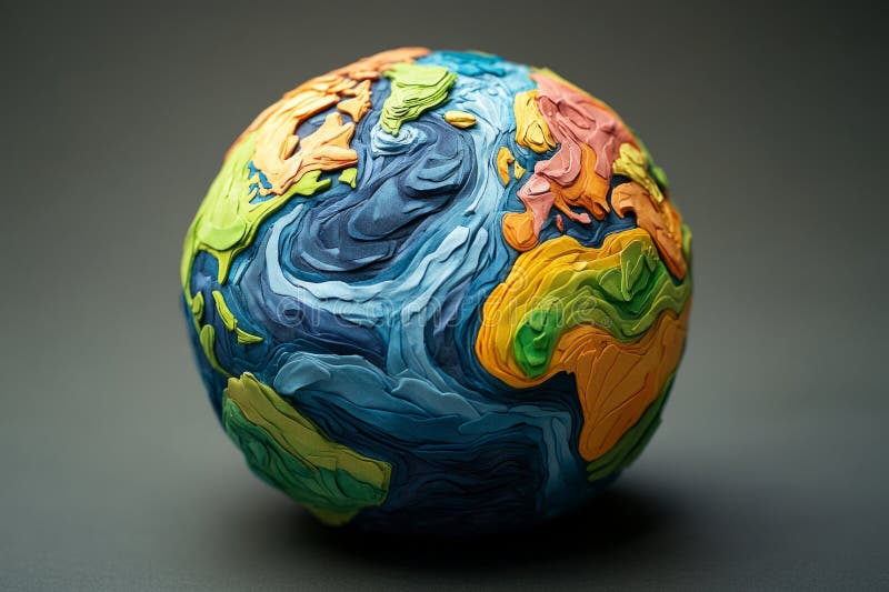 Rotating Colorful Earth Globe Made of Clay Showing Ocean Currents and ...