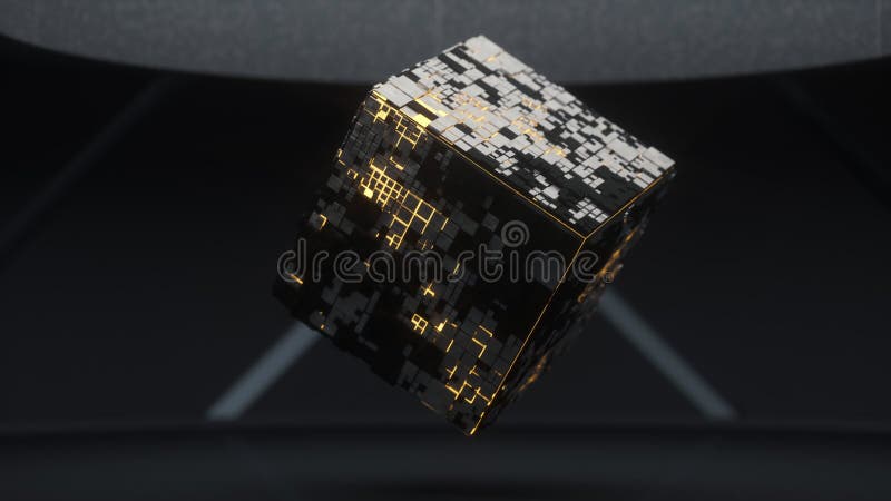 Rotating Cube and Materials, Circuits Structure, 3d Rendering Stock ...