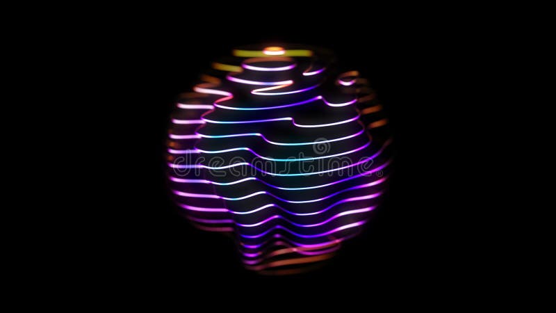 Rotating 3D Sphere with Bright Wavy Glowing Lines on Surface. Stock ...