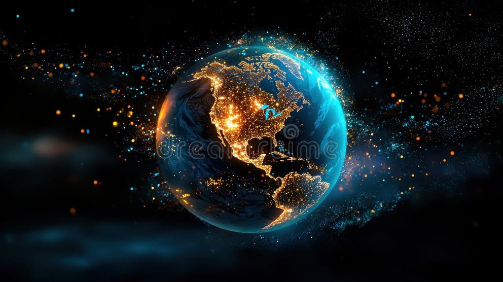 Rotating Digital Globe Highlighting Abstract Background Interconnected ...