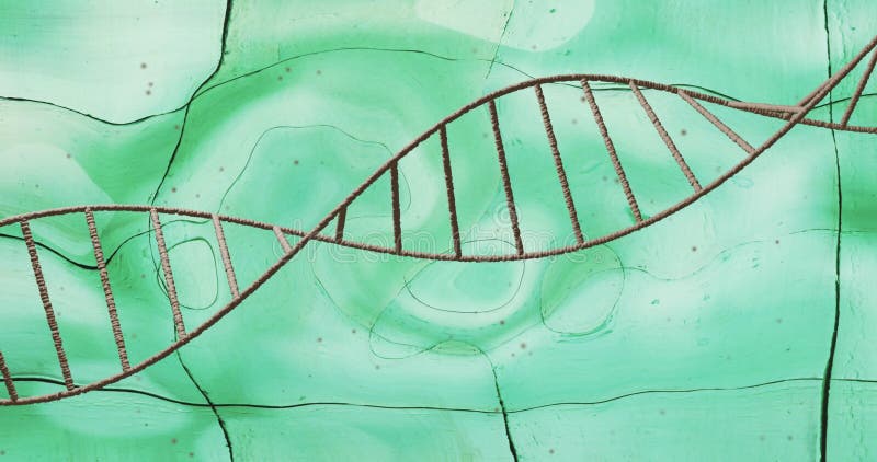Rotating Dna Strand Over Distorting Liquid Blue Background Stock ...