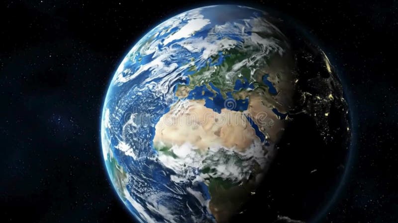 Rotating Earth with City Lights at Night – Hyper-Realistic 3D Space ...