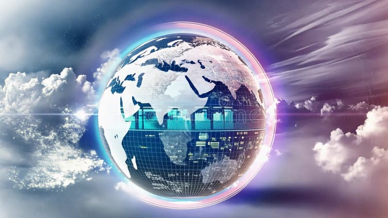 Rotating Earth with Digital Charts and Clouds in Background Stock ...