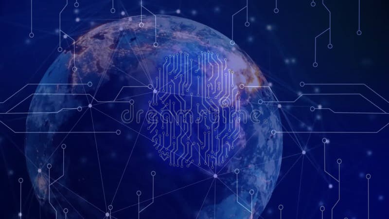 Rotating Earth Forming Network Grid Sweeping Circuits Pulsing Fingerprint Visualizing Data