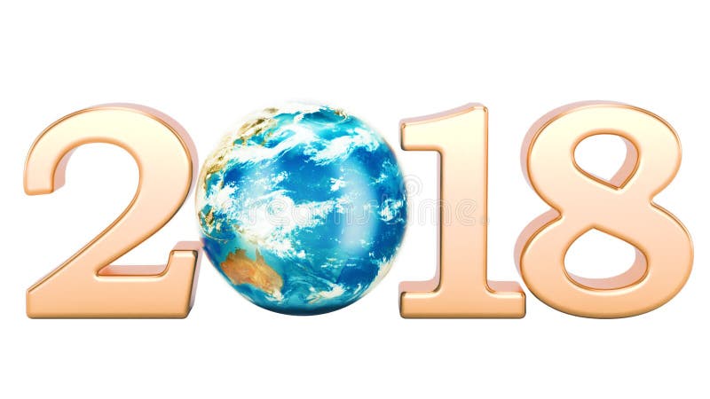 2018 with Rotating Earth Globe Concept, 3D Rendering Stock Footage ...