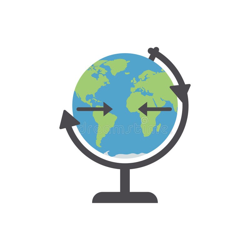 Rotating Earth Globe with Directional Arrows Flat Design Educational ...
