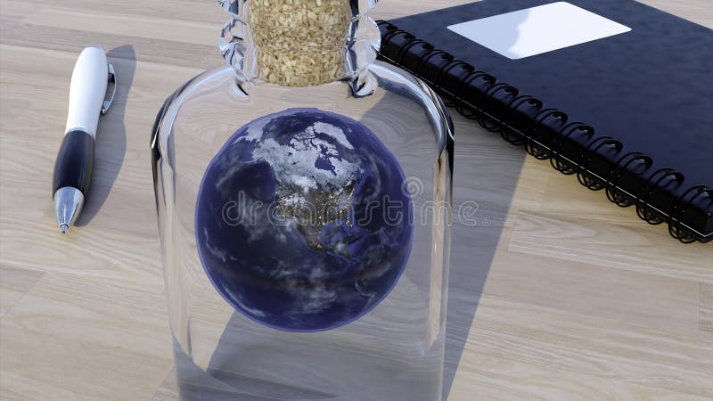 Rotating Earth Globe Inside Glass Bottle. Design. Surreal Illustration ...