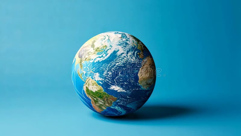 Rotating Earth Model on Blue Background Showcasing Continents and ...