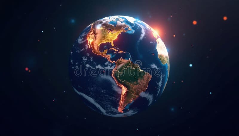 Rotating Earth, North South America Highlighted, Global Network ...