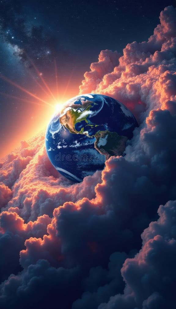 Rotating Earth, Swirling Clouds, Deep Space Backdrop, Perspective ...