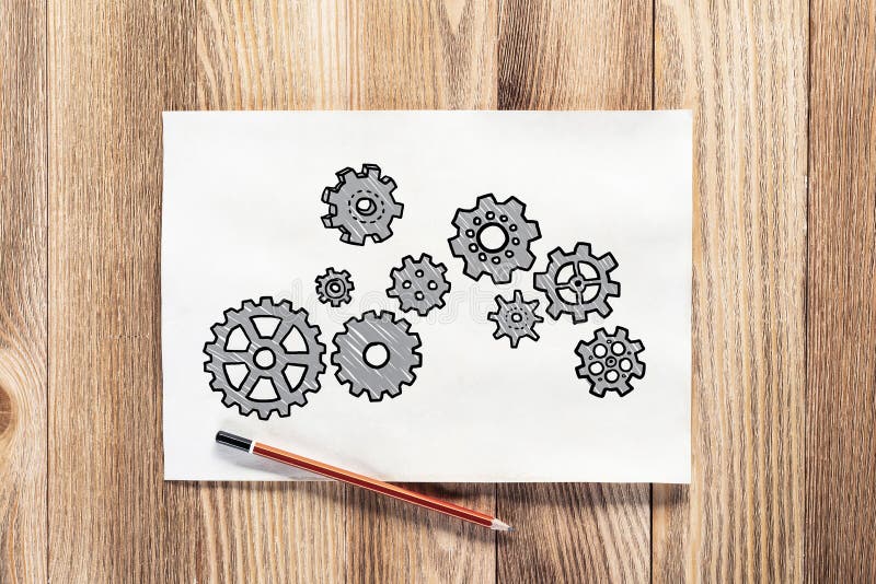 Rotating Gears Pencil Hand Drawn Stock Photo - Image of page ...