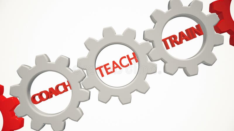 Rotating Gears with Teach,coach ,train Concept in Red and White Colors ...