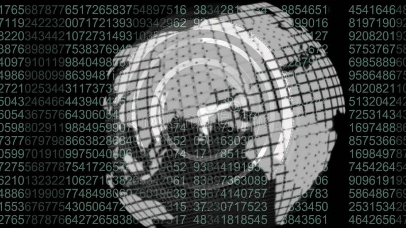 Rotating Numbers and Digital Clock Animation Over Black Background with White Lines Stock ...