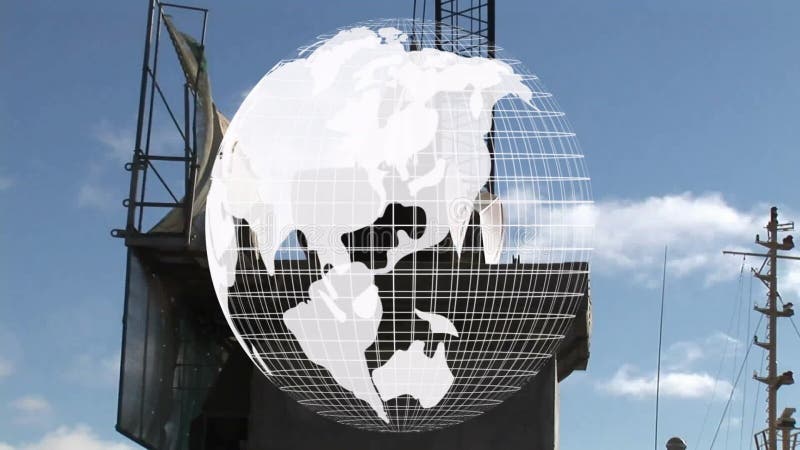 Rotating Globe Animation Over Construction Site with Scaffolding and ...