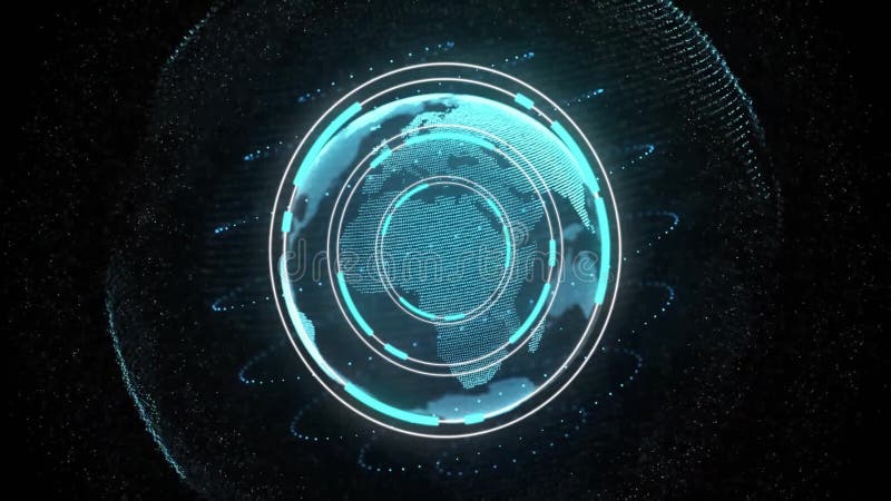 Rotating Globe and Circular Interface Elements, Futuristic Data Visualization Animation Stock ...