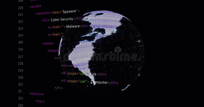 Rotating Globe with Continents Over HTML Code Image Stock Illustration ...
