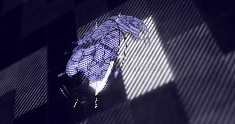 Rotating Globe with Data Points and Circular Graph Image Over Dark ...